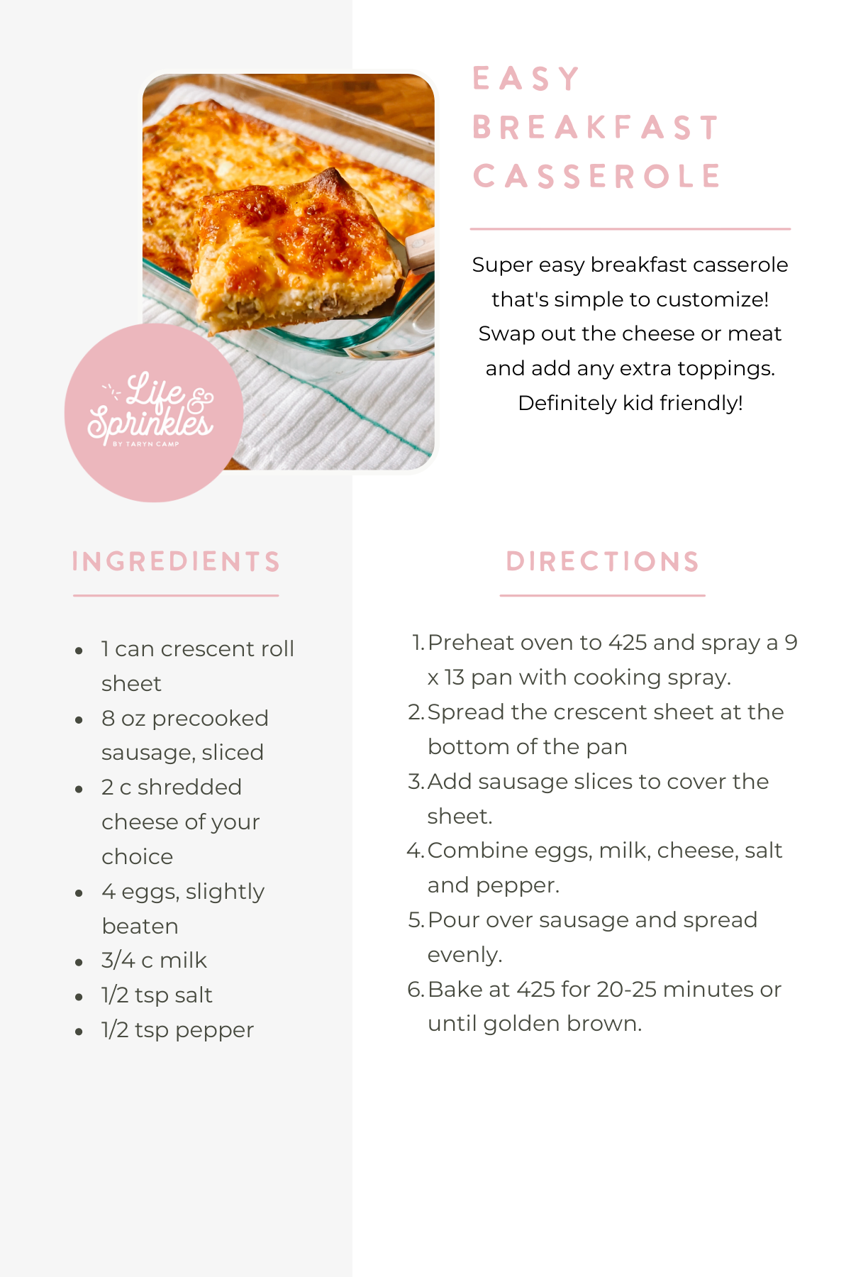 Easy Breakfast Casserole - Life & Sprinkles by Taryn Camp