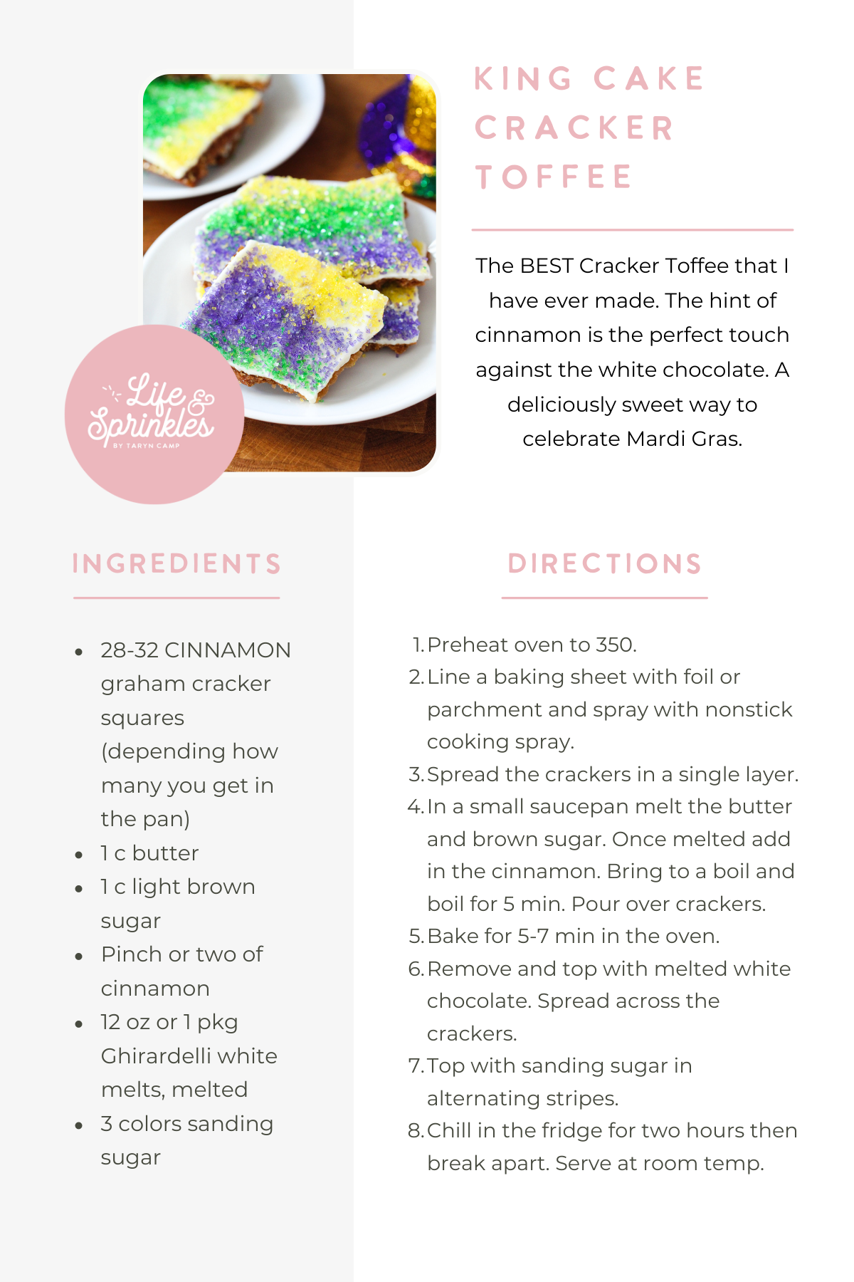 King Cake Cracker Toffee - Life & Sprinkles by Taryn Camp