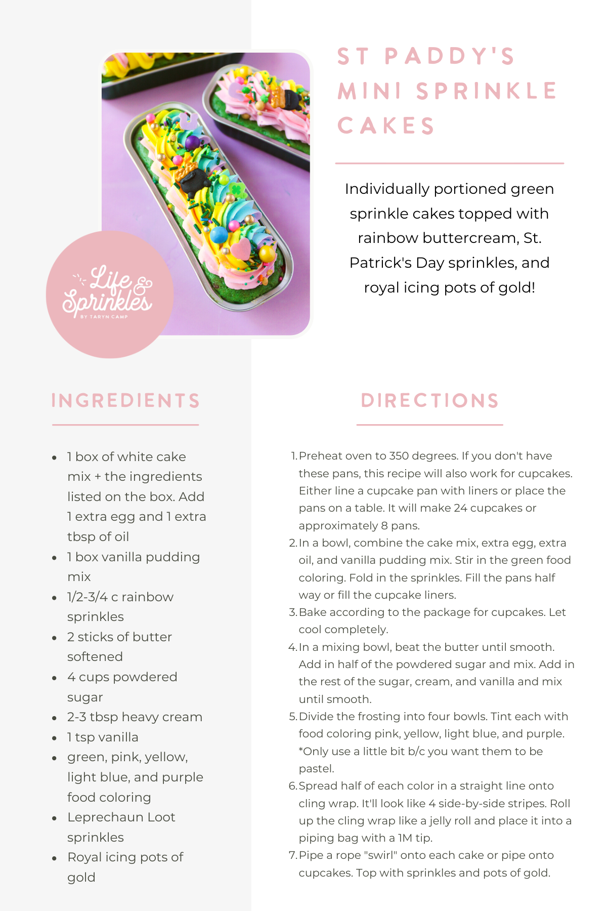 St. Paddy's Mini Sprinkle Cakes - Life & Sprinkles by Taryn Camp