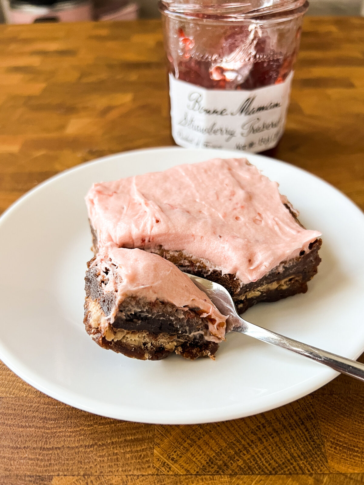 Strawberry-Frosted Candy Bar Brownies - Life & Sprinkles by Taryn Camp
