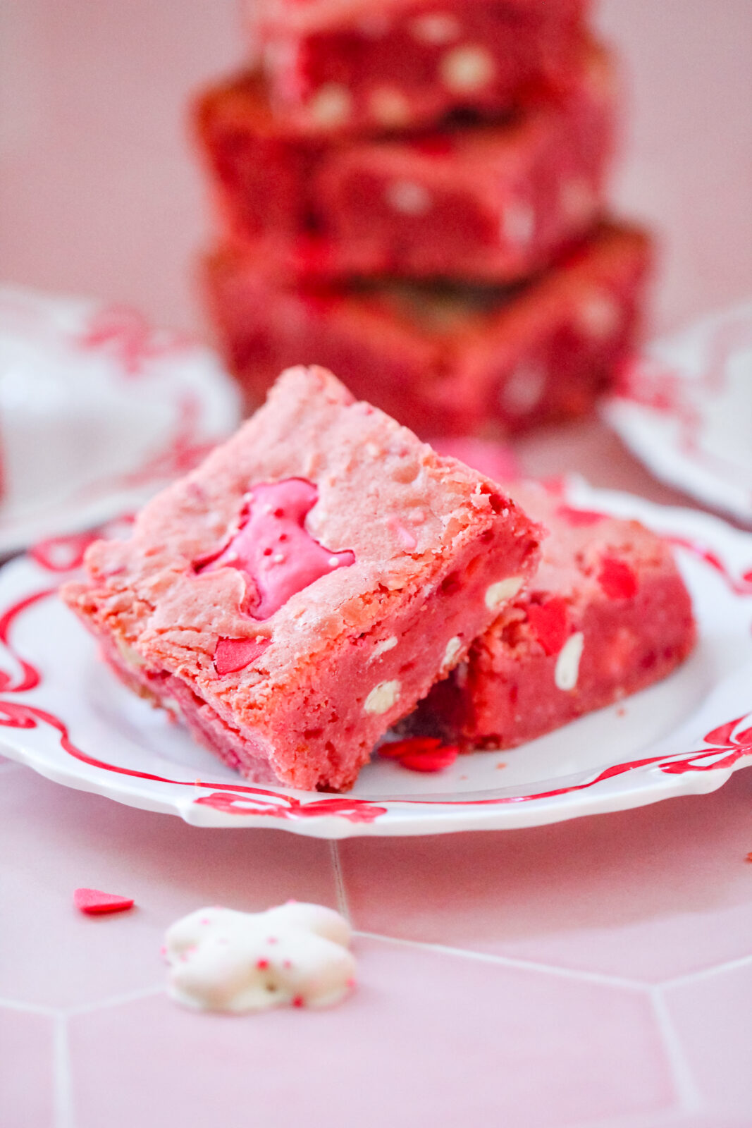 Pink Velvet Confetti Blondies - Life & Sprinkles by Taryn Camp